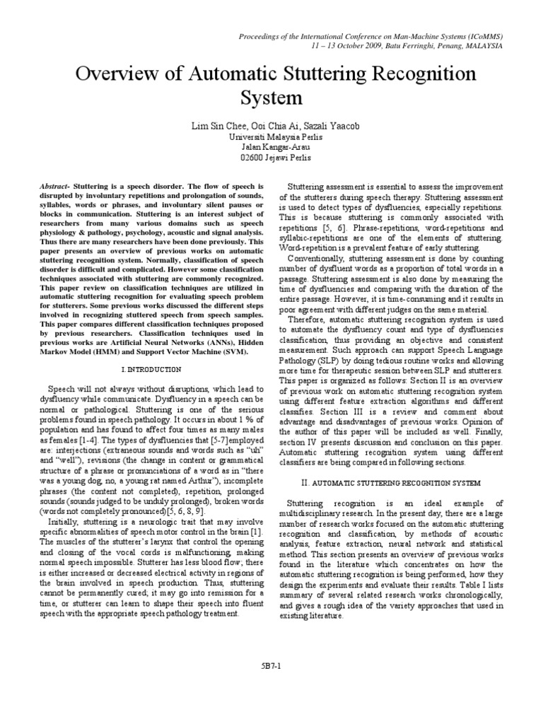 Overview of Automatic Stuttering Recognition System | PDF | Speech ...
