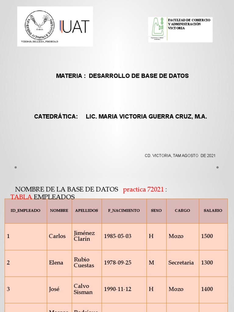 Codigo para Base de Datos Practica 7 | PDF | SQL | Bases de datos