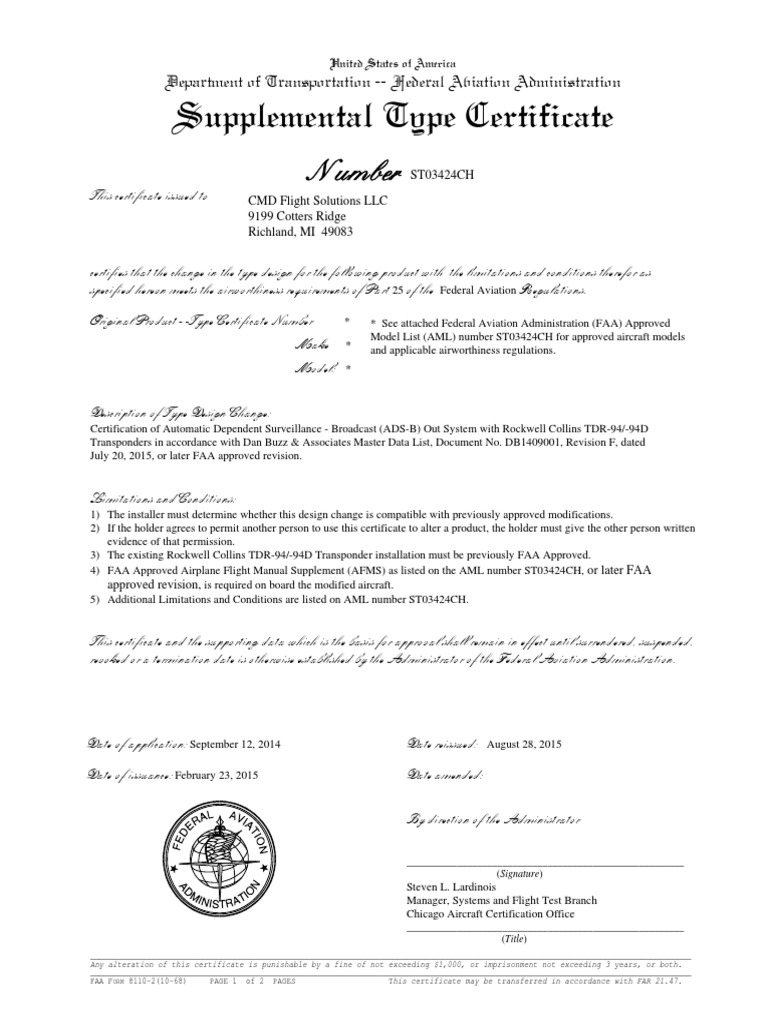 Supplemental Type Certificate: N Umber | PDF | Federal Aviation ...