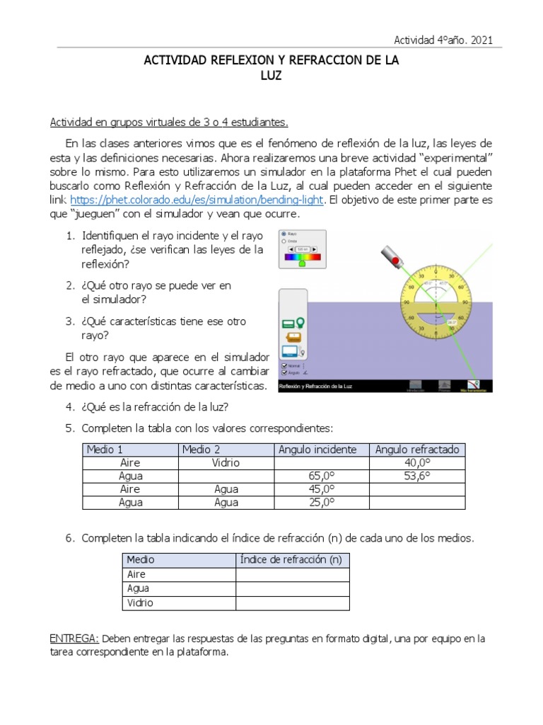 Actividad Reflexi N y Refracci N de La Luz | PDF