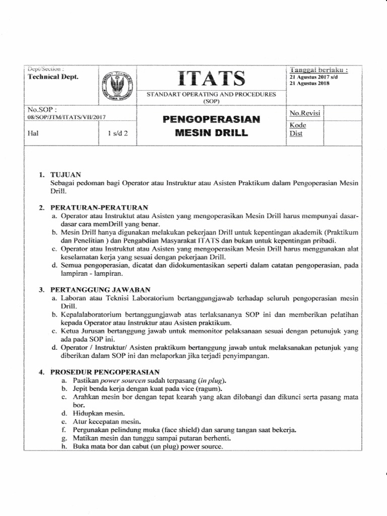 Sop Mesin Drilling | PDF