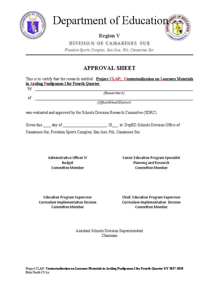 Department of Education: Approval Sheet | PDF | Teachers | Learning