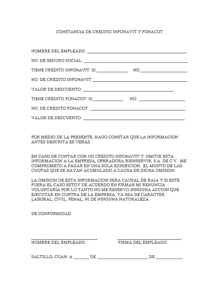 Constancia Infonavit - Saltillo | PDF