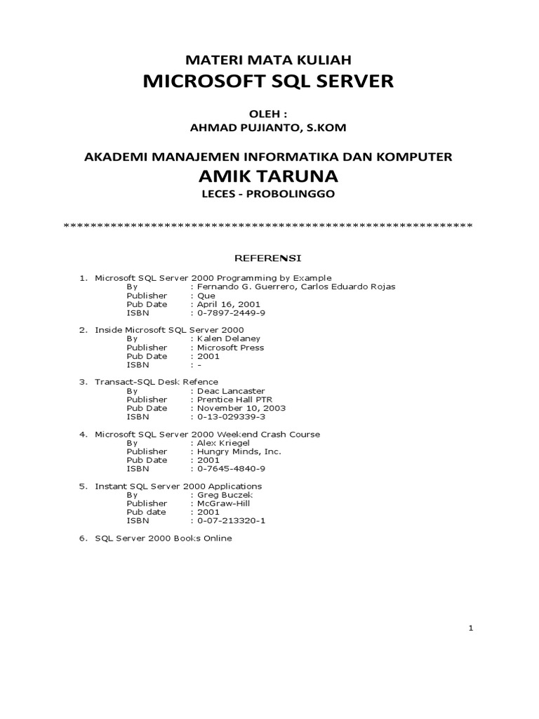 Microsoft SQL Server: Amik Taruna | PDF