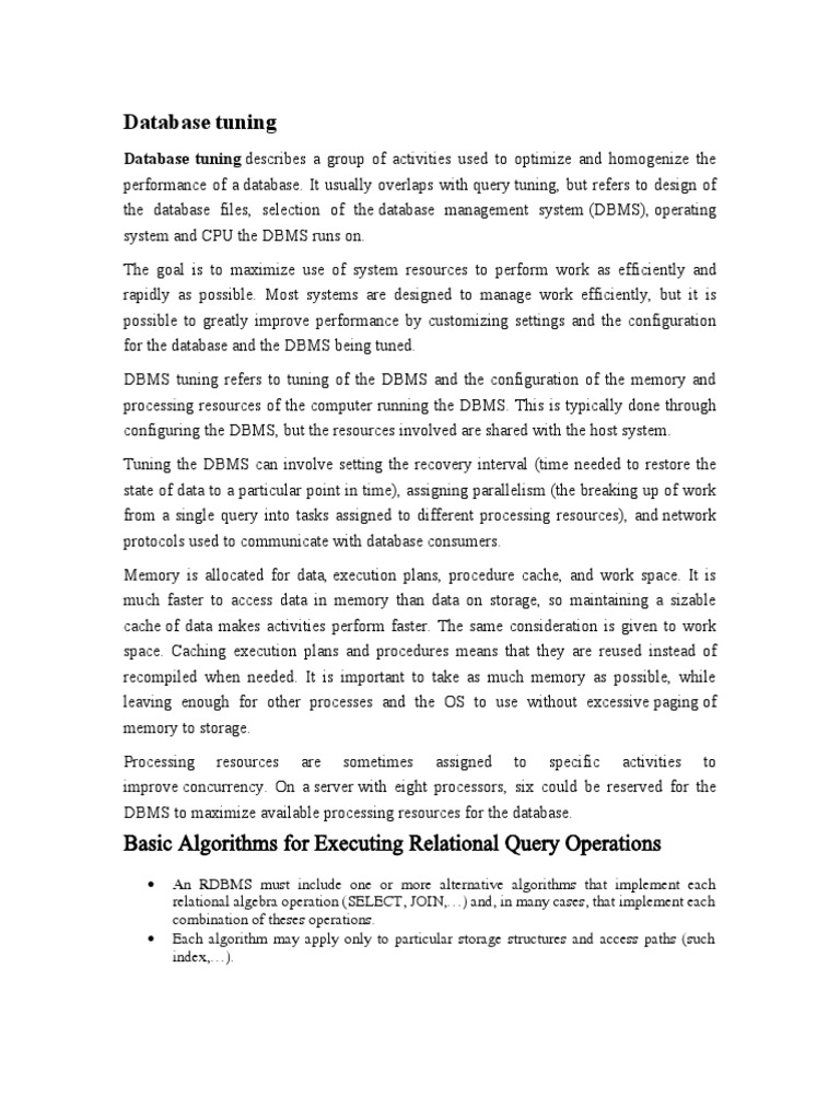 Database Tuning: Database Tuning Describes A Group of Activities Used ...
