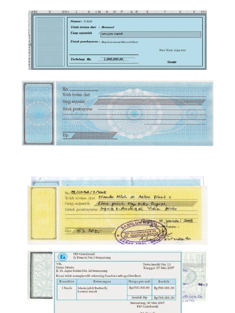 Bukti Transaksi-Kwitansi, Setoran Bank, Nota Kredit | PDF