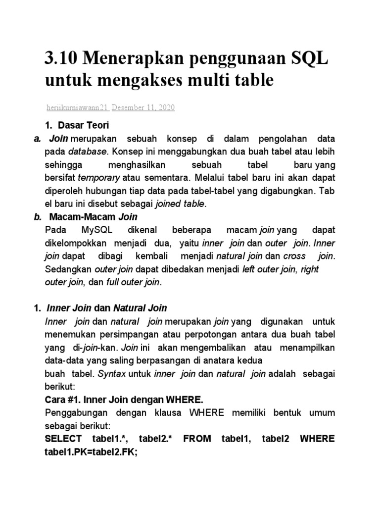 3.10 Menerapkan Penggunaan SQL Untuk Mengakses Multi Table | PDF
