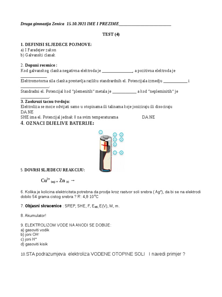Test 4 - Elektrohemija | PDF