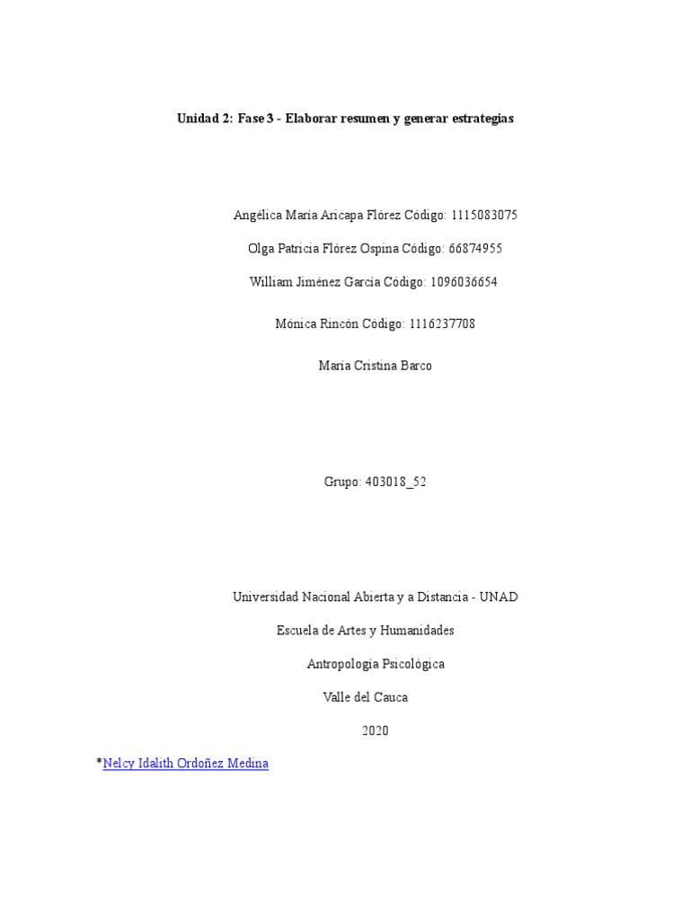 Unidad 2 Fase 3 - Elaborar Resumen y Generar Estrategias | PDF | Sociedad | Sicología