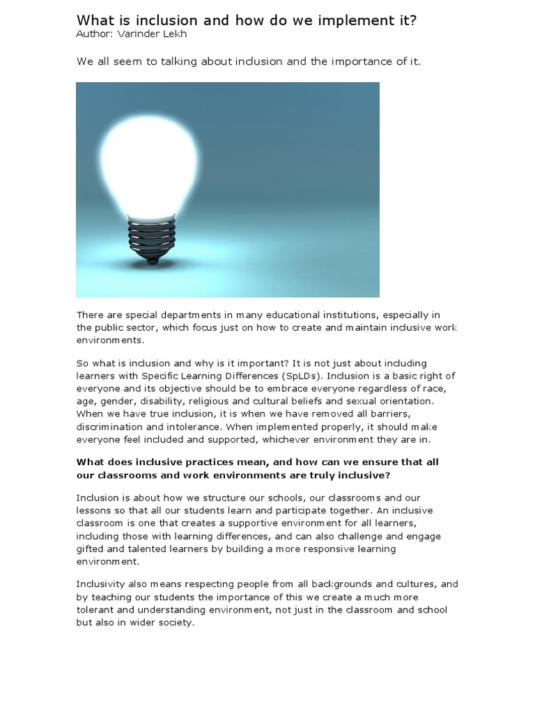 What Is Inclusion and How Do We Implement It | PDF | Inclusion ...