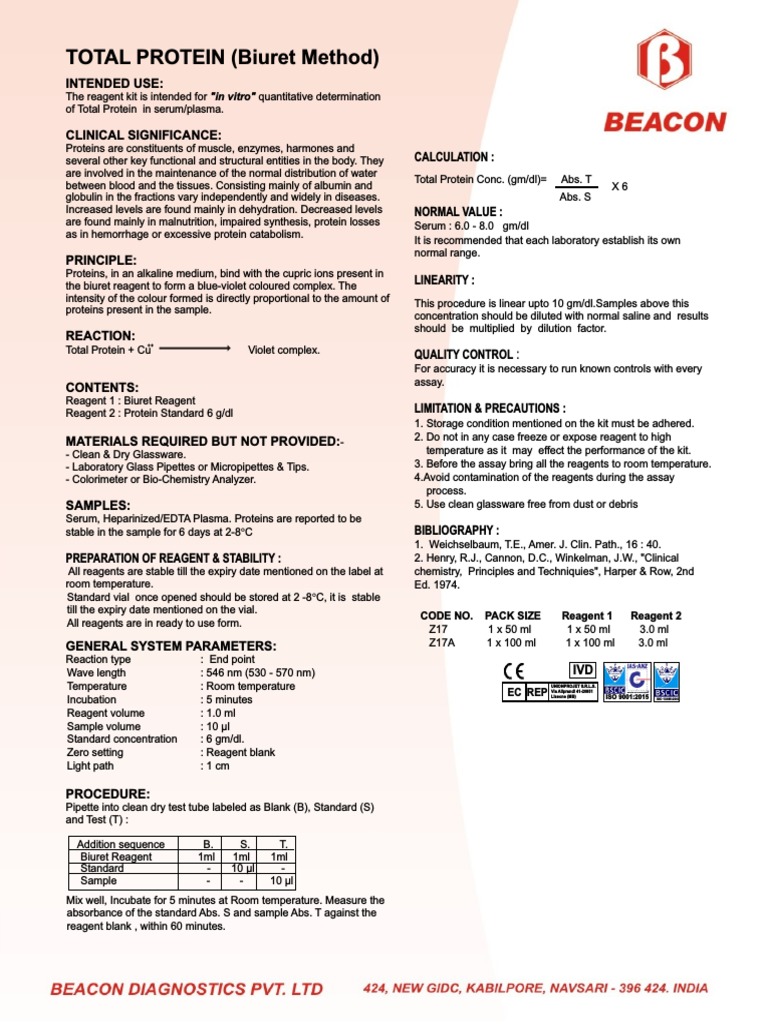 Determination of Total Protein Concentration Using the Biuret Method ...