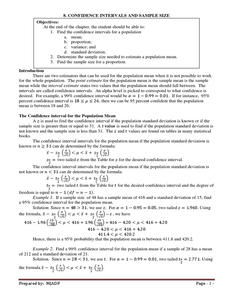 Confidence Intervals and Sample Size Guide | PDF | Sample Size ...