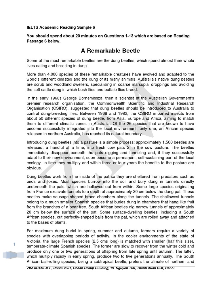 IELTS Academic Reading 6 | PDF | Beetle | Organisms