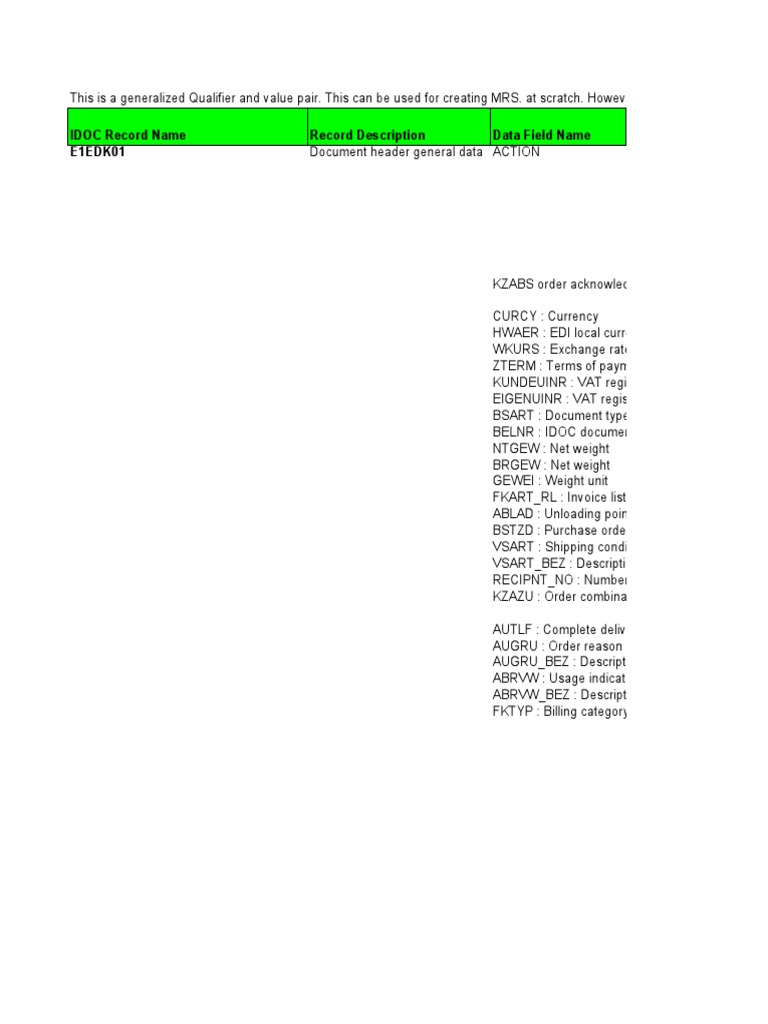 SAP IDOC Qualifier Value Overview | PDF | Invoice | Receipt