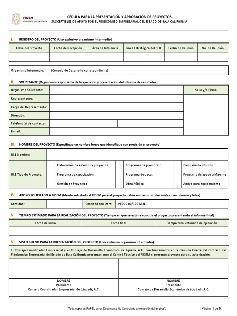 Cédula de Proyecto FIDEM 2020 | PDF