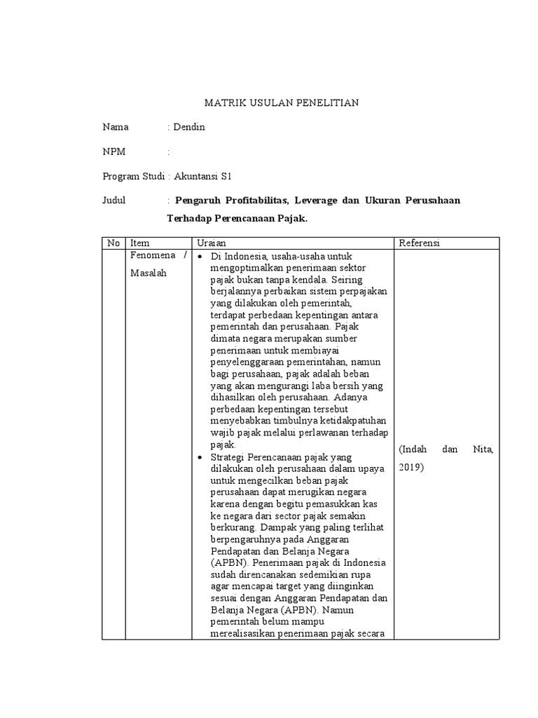 Matrik Usulan Penelitian | PDF