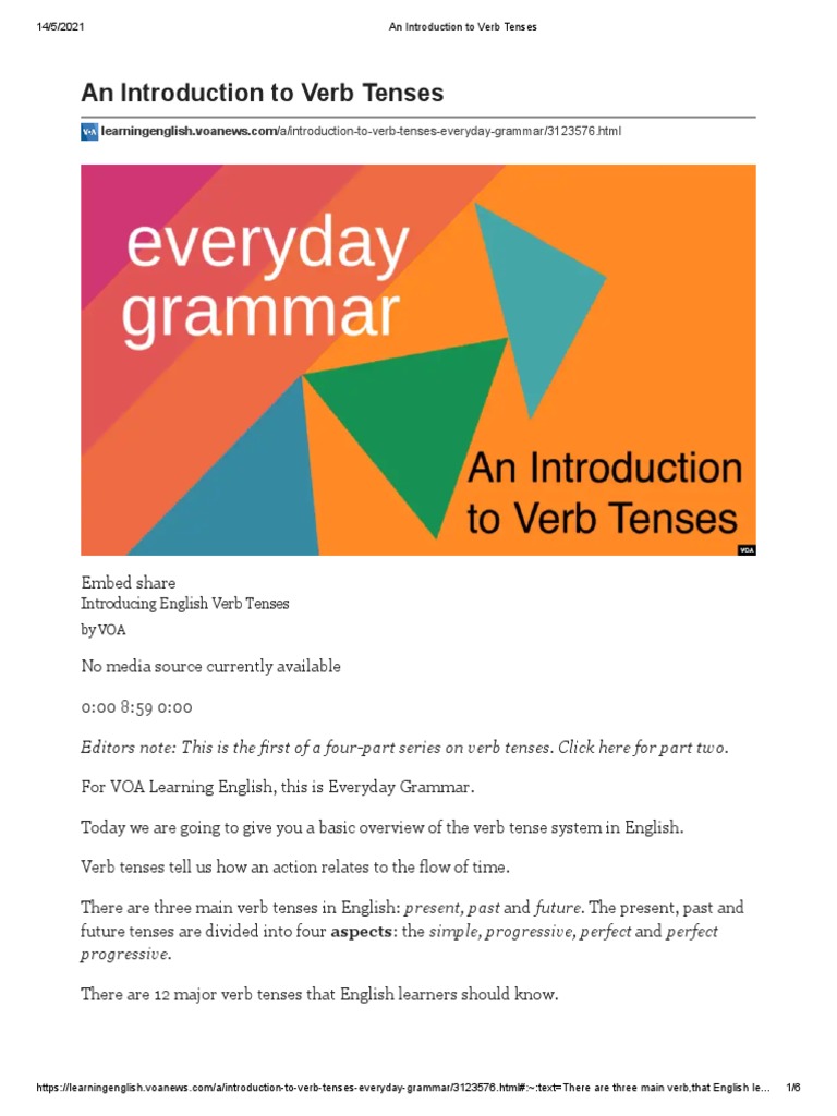 An Introduction To Verb Tenses | PDF | Grammatical Tense | Verb