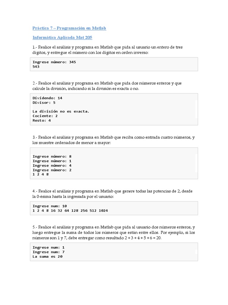 Practica 7 - Programación Matlab | PDF | Métodos y materiales de ...