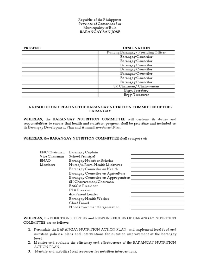 RESOLUTIONS For BNC FORMULATION | PDF | Malnutrition | Determinants Of Health