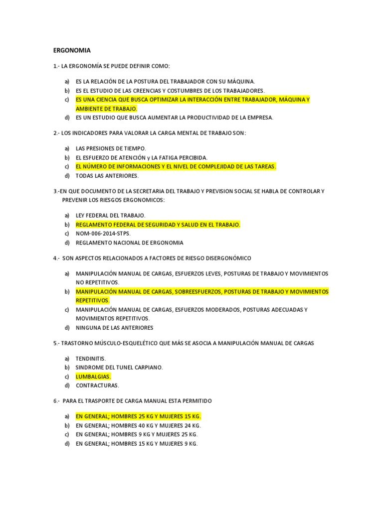 Examen Ergonomia | PDF | Factores humanos y ergonomía | Ciencias de la Salud