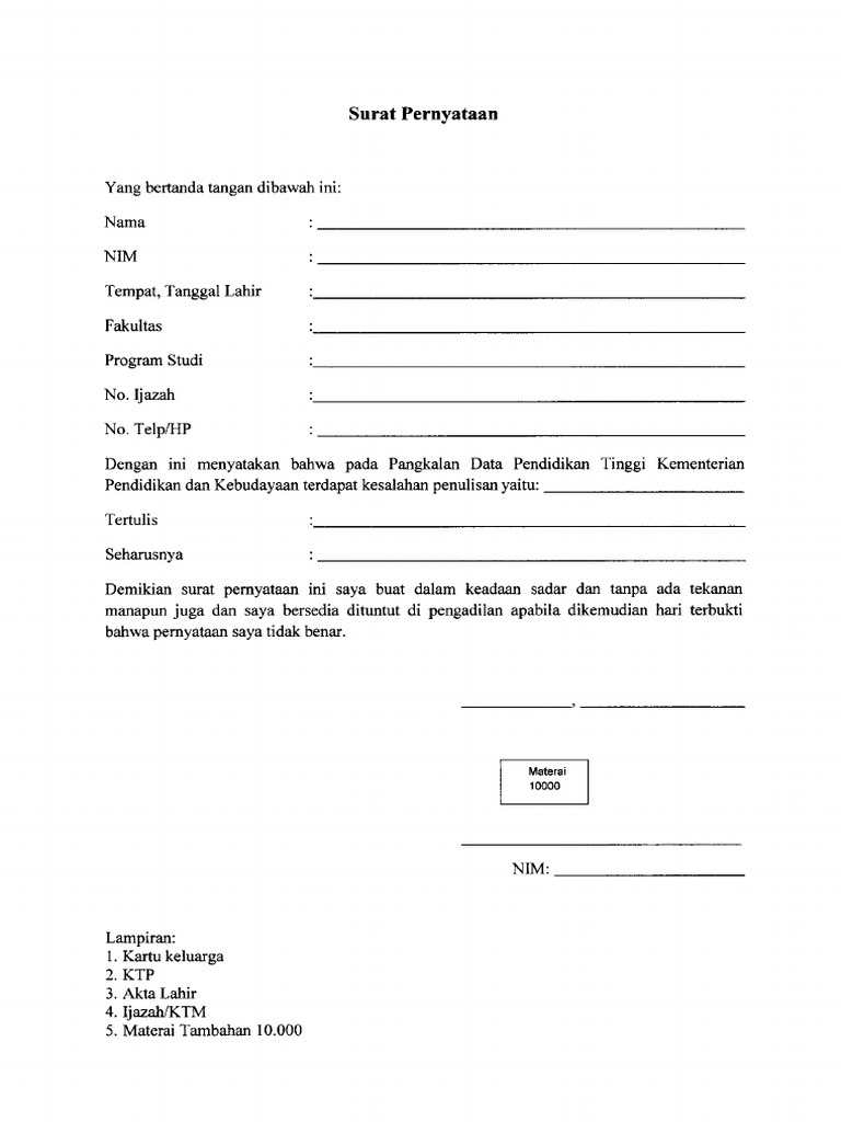 Surat Pernyataan PDDikti | PDF