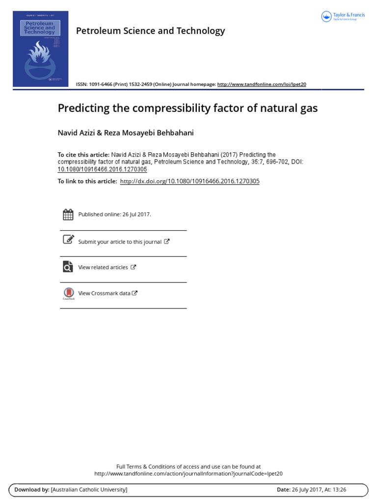 Predicting The Compressibility Factor Of Natural Gas Pdf Gases Correlation And Dependence