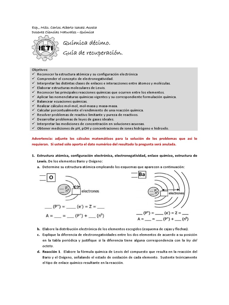 Recuperación Décimo 2021 | PDF | Reacciones químicas | Química