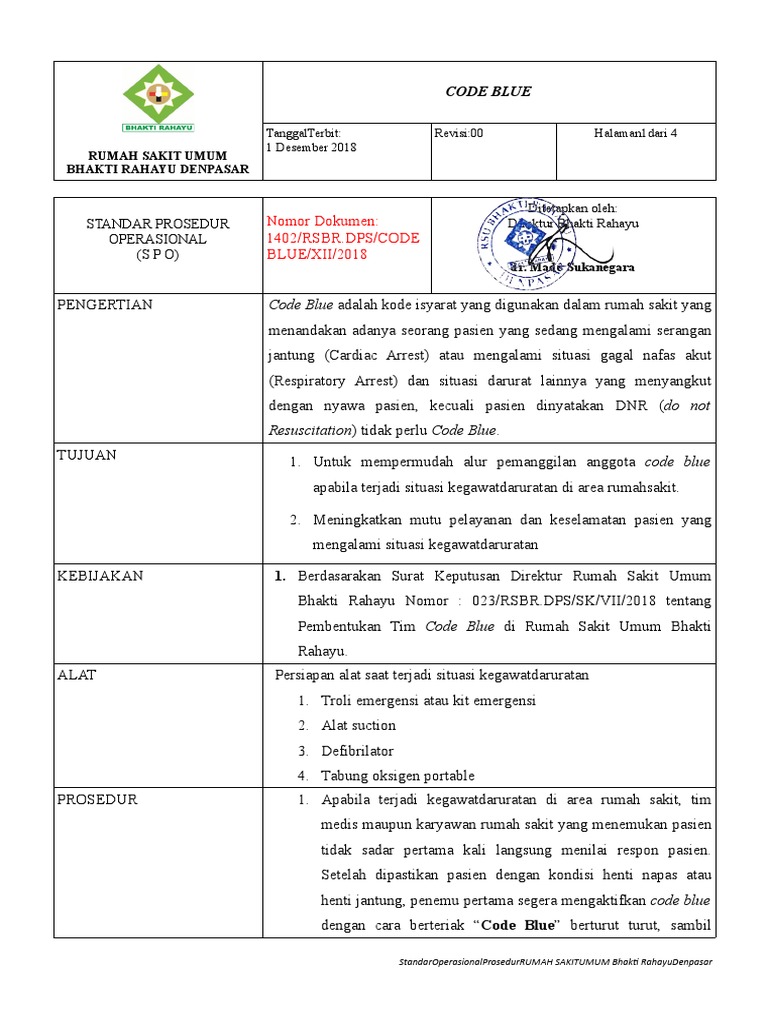 Prosedur Code Blue RS Bhakti Rahayu | PDF