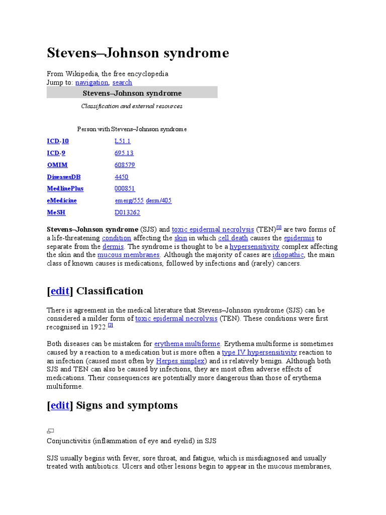 Stevens-Johnson Syndrome: Classification | PDF | Health Sciences ...