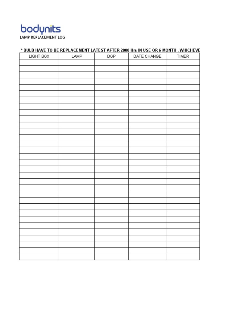 Lamp Replacement Log | PDF