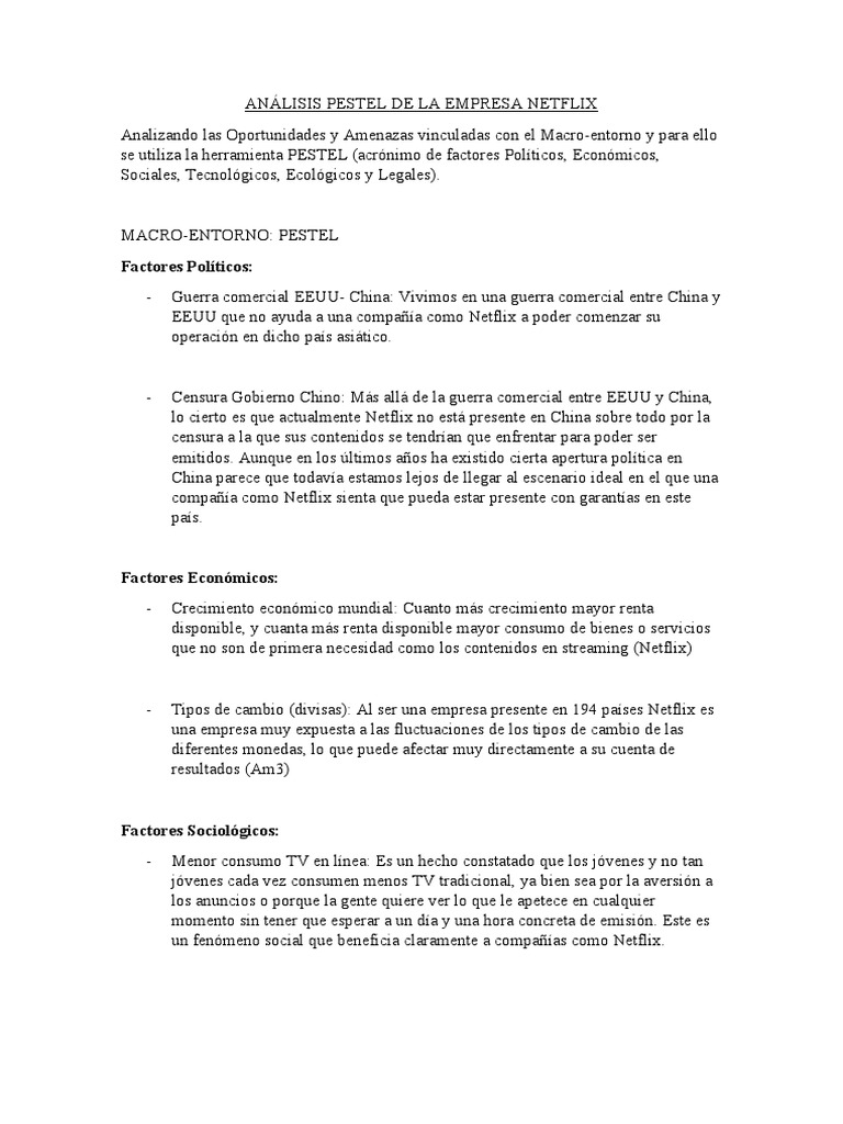 Análisis Pestel de La Empresa Netflix | PDF | Netflix | Streaming Media