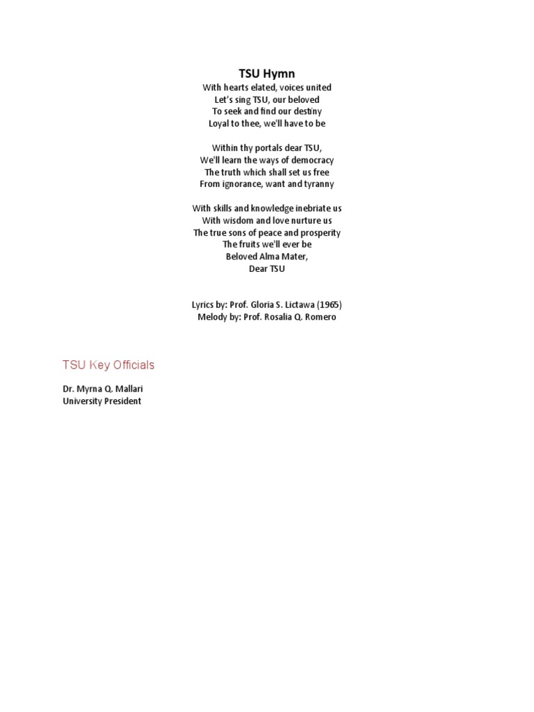 Sing Praise TSU Hymn | PDF