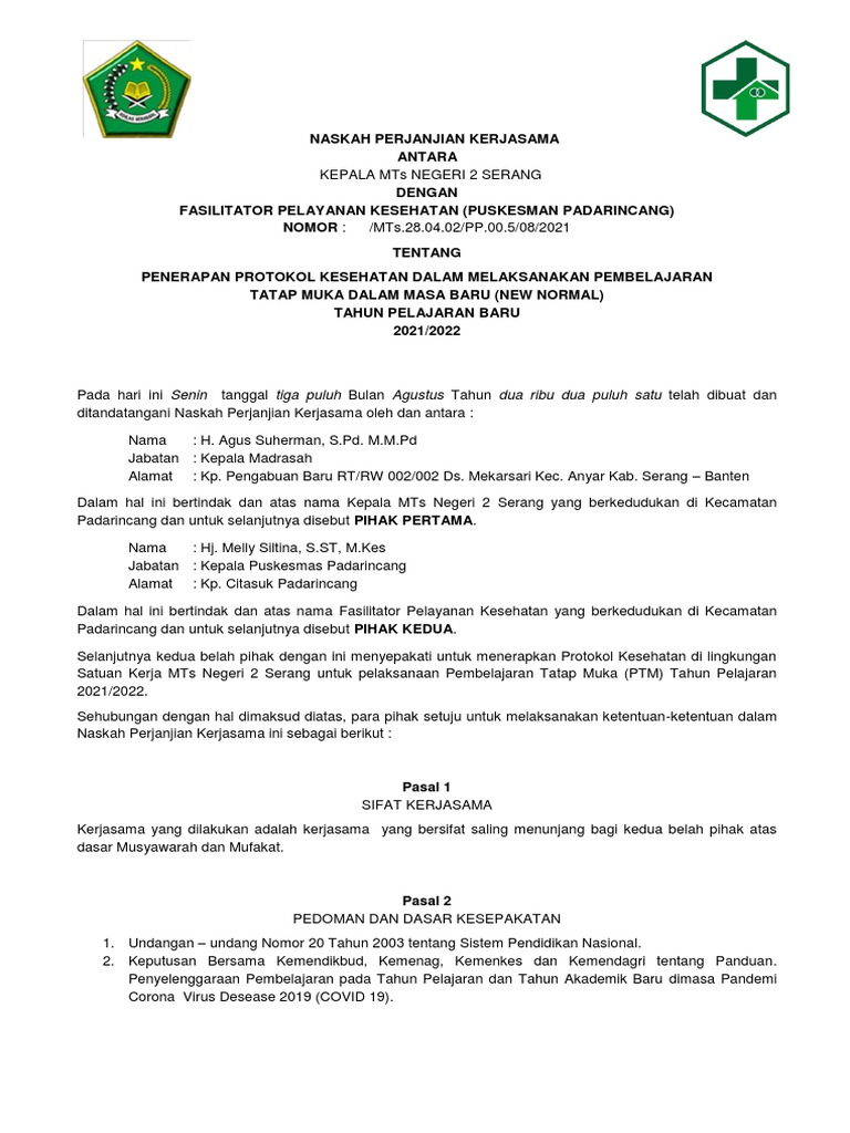 Naskah Perjanjian Kerjasama Puskesman Mts | PDF