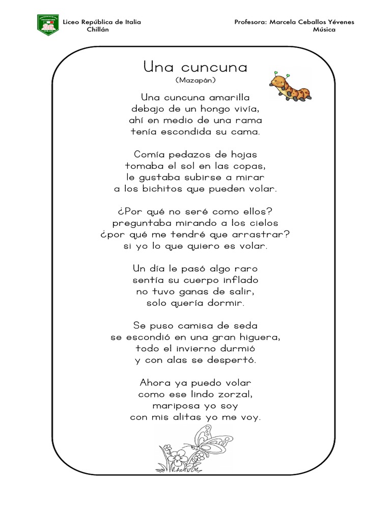 Letra de "Una Cuncuna Amarilla" | PDF