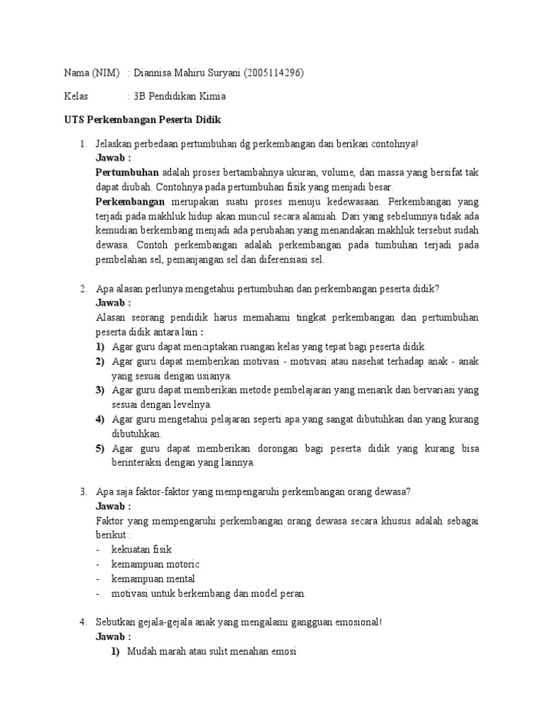 Uts Perkembangan Peserta Didik | PDF