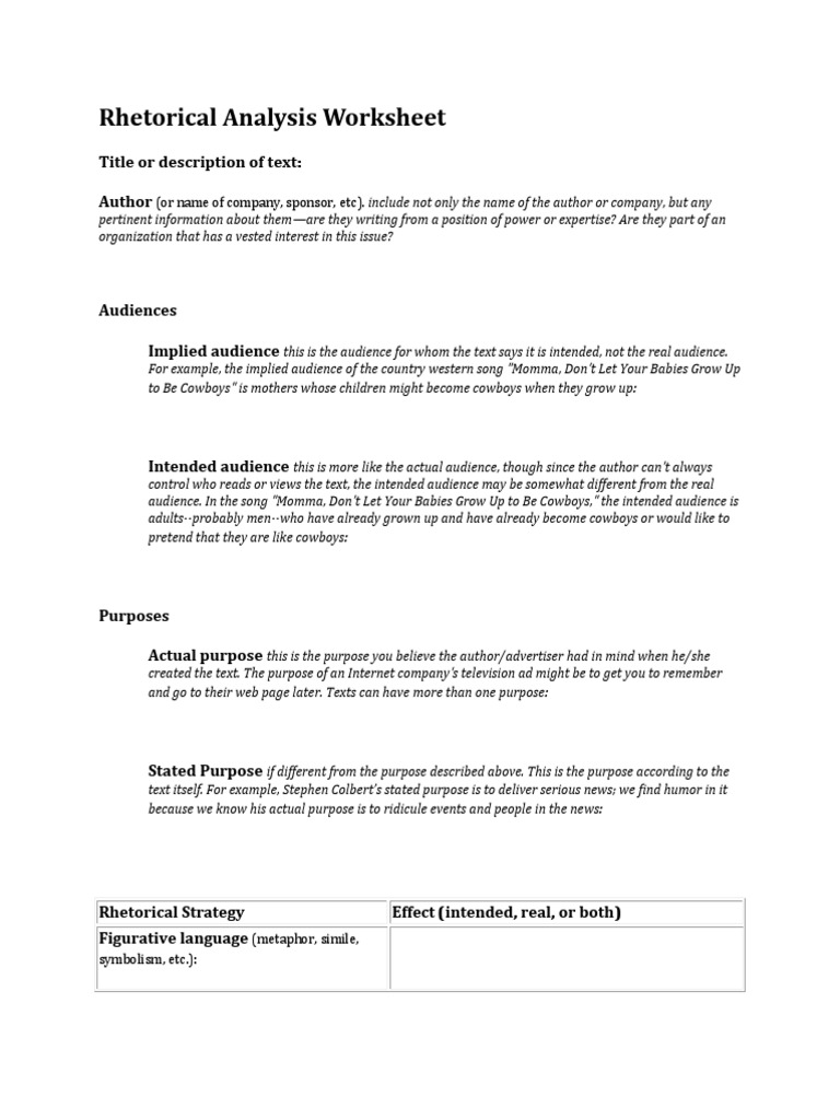 Rhetorical Analysis Worksheet | PDF | Typefaces | Rhetoric
