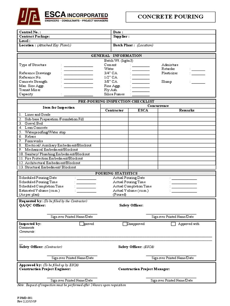 F-PMD-001 - Rev2 - Concrete Pouring Request | PDF | Concrete ...