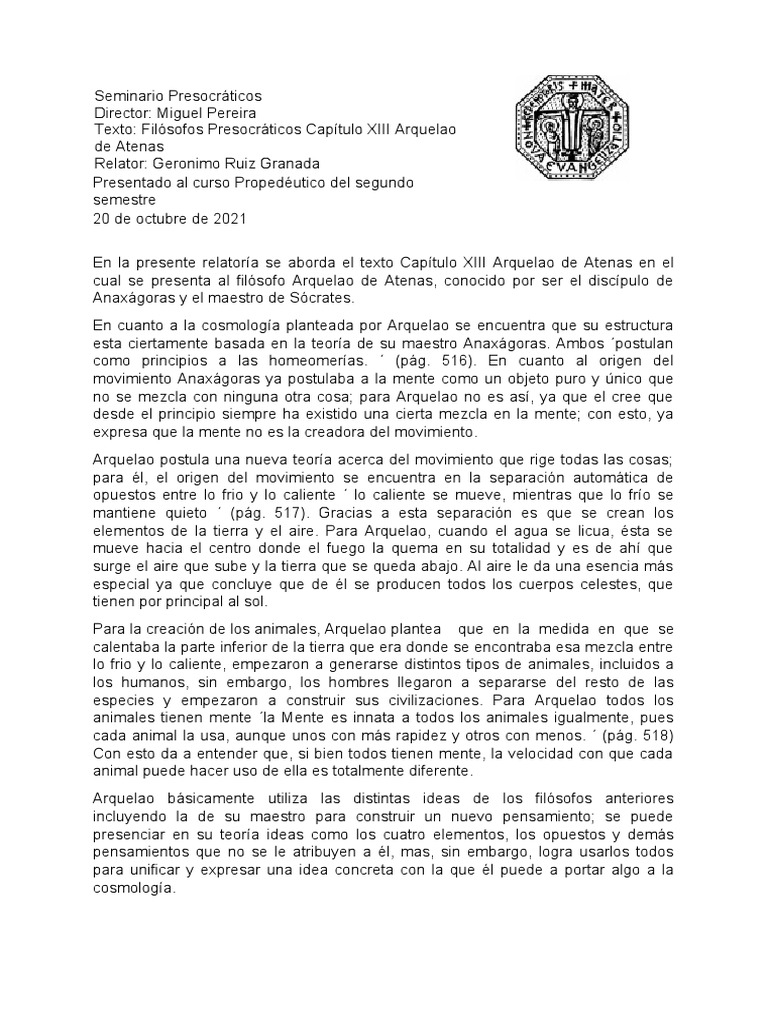Relatoría Capítulo XIII Arquelao de Atenas | PDF | Metafísica | Teorías ...