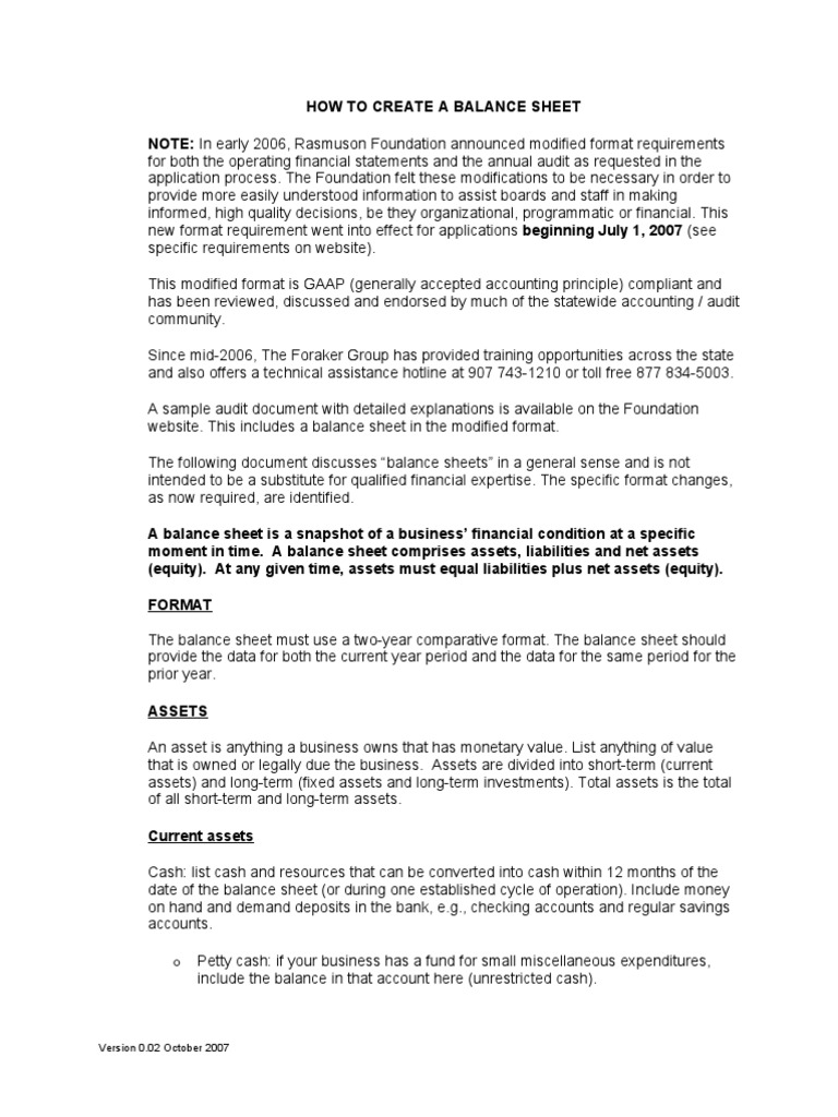 RF Guidelines Balsheet 10-07 | PDF | Balance Sheet | Debt