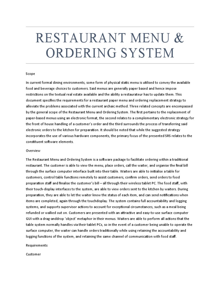 Restaurant Menu & Ordering System | PDF | Menu | Restaurants