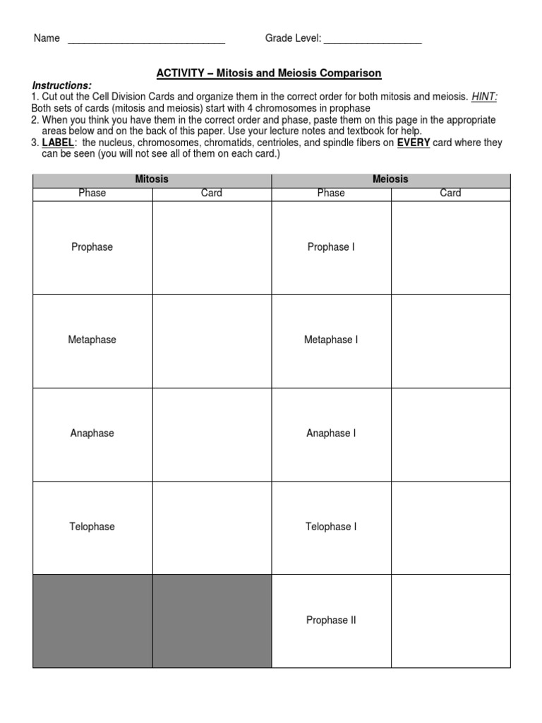 Mitosis and Meiosis Quiz | PDF