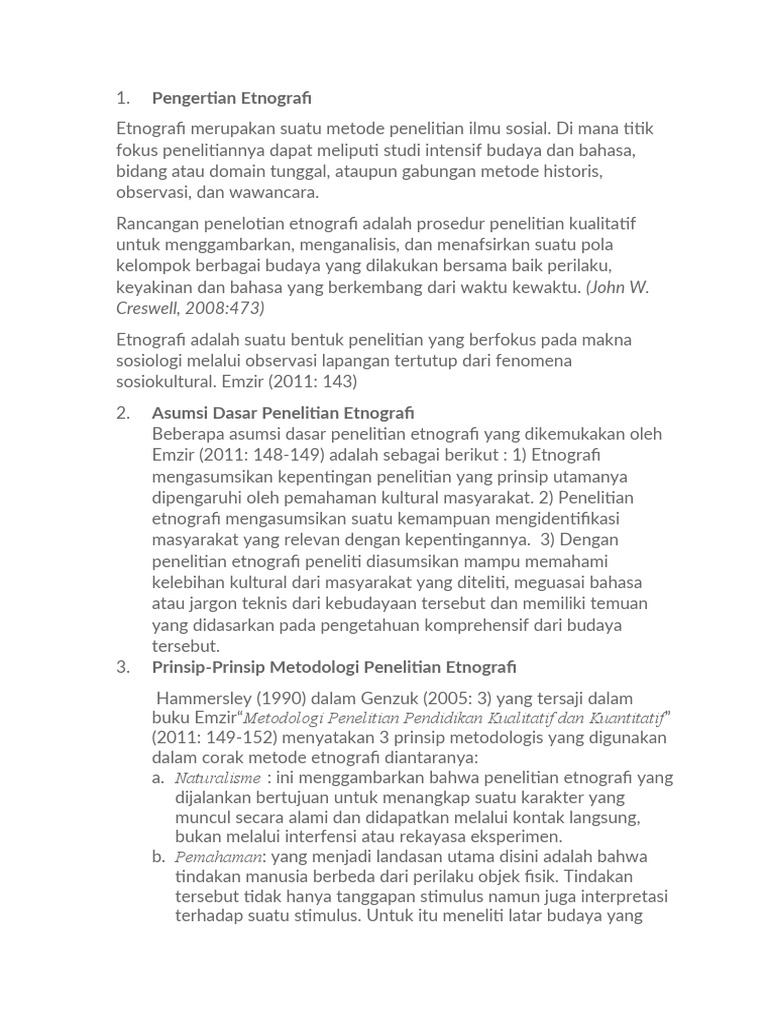 Definisi dan Jenis Penelitian Etnografi | PDF