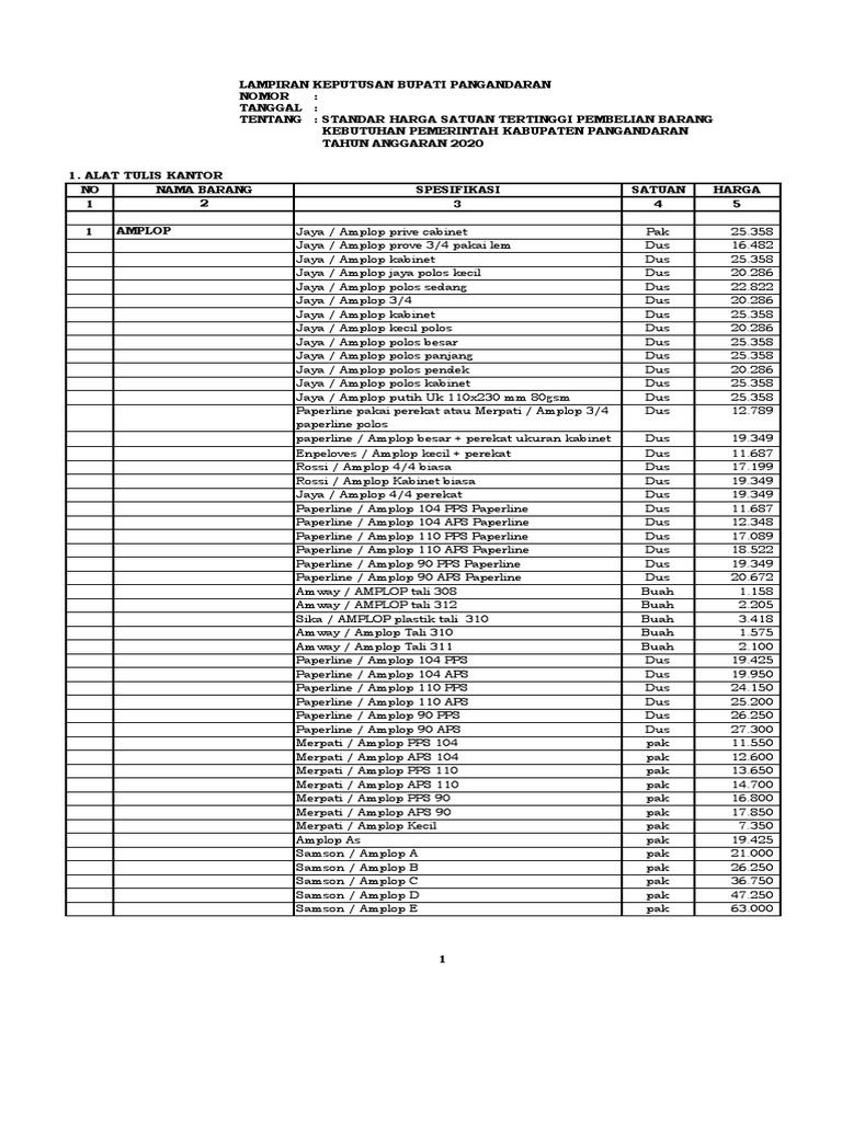 Standar Harga ATK | PDF