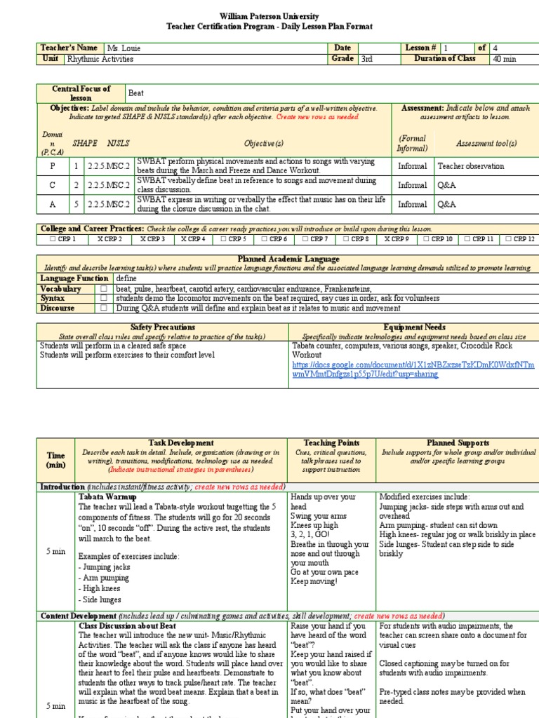 Beat Lesson Plan | PDF | Rhythm | Teachers
