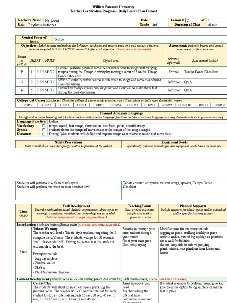 Tempo Lesson Plan | PDF | Tempo | Dances