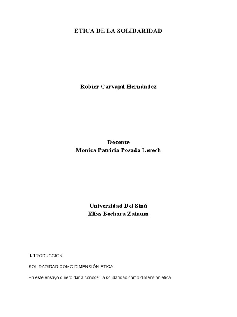 Reseña La Solidaridad Como Dimension Etica Robier. | PDF | Teoría ...