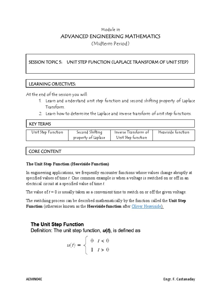 Unit Step Function | Pdf | Laplace Transform | Function (mathematics)
