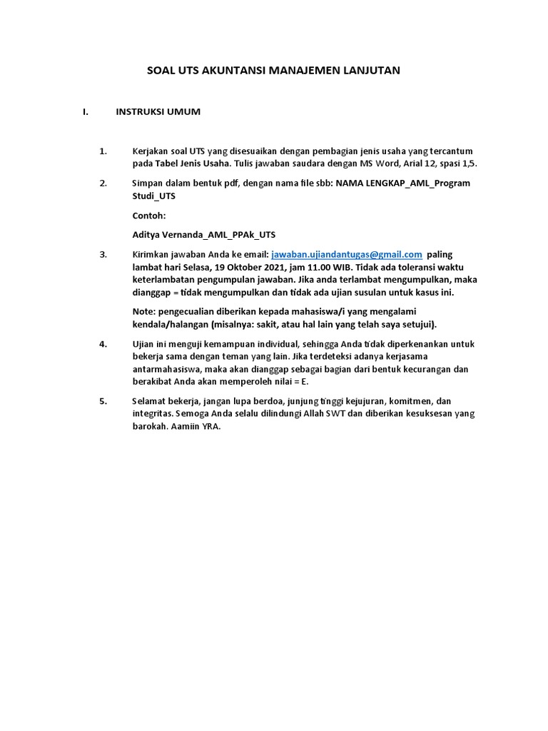 SOAL UTS AKUNTANSI MANAJEMEN LANJUTAN PPAk 18 Oktober 2021 | PDF