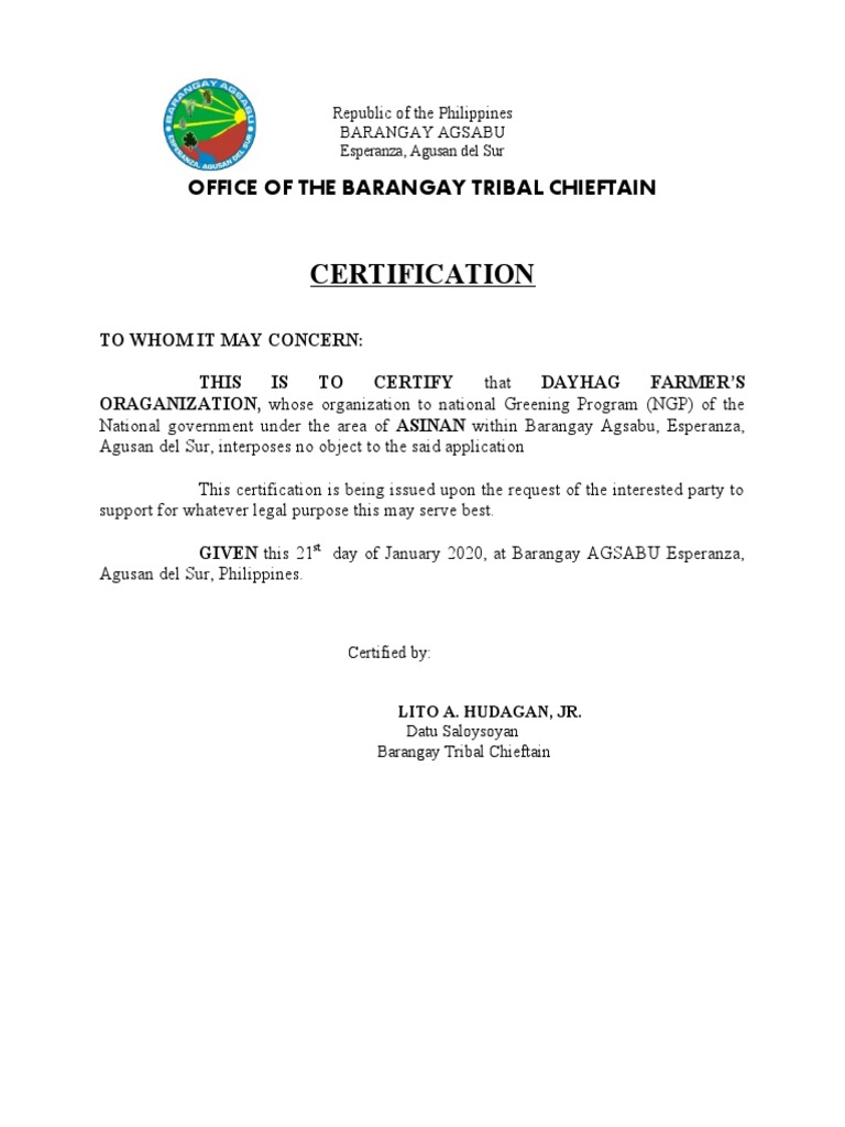 Certification of Tribal Chieftain | PDF