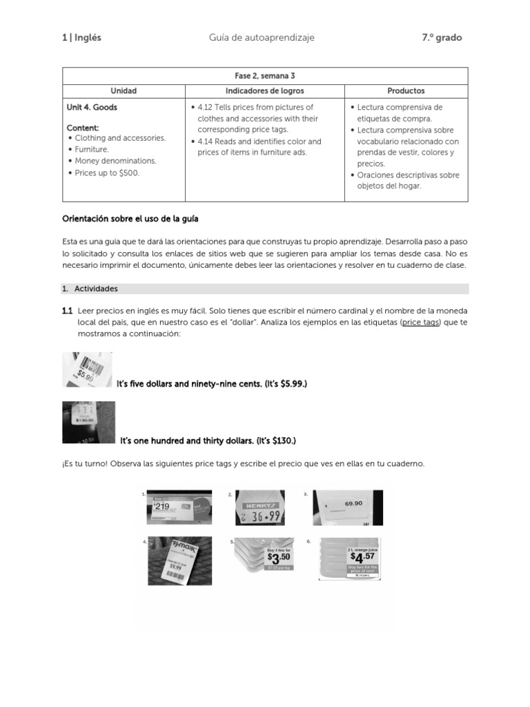 Guia Autoaprendizaje Estudiante 7mo Grado Ingles f2 s3 Impreso | PDF